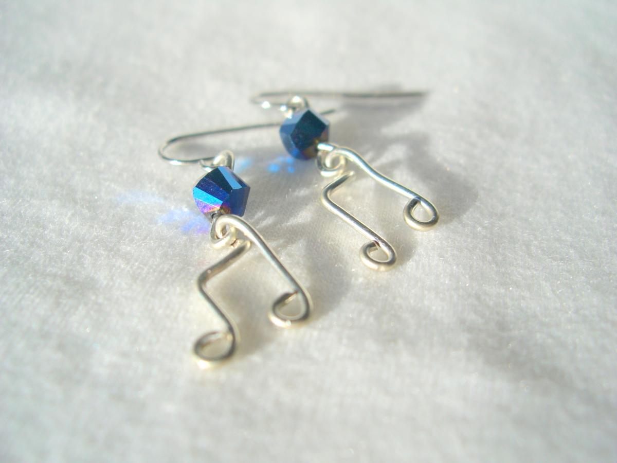 Music Note Earrings Wire Wrapped Eighth Silver Swarovski Crystal Black ...