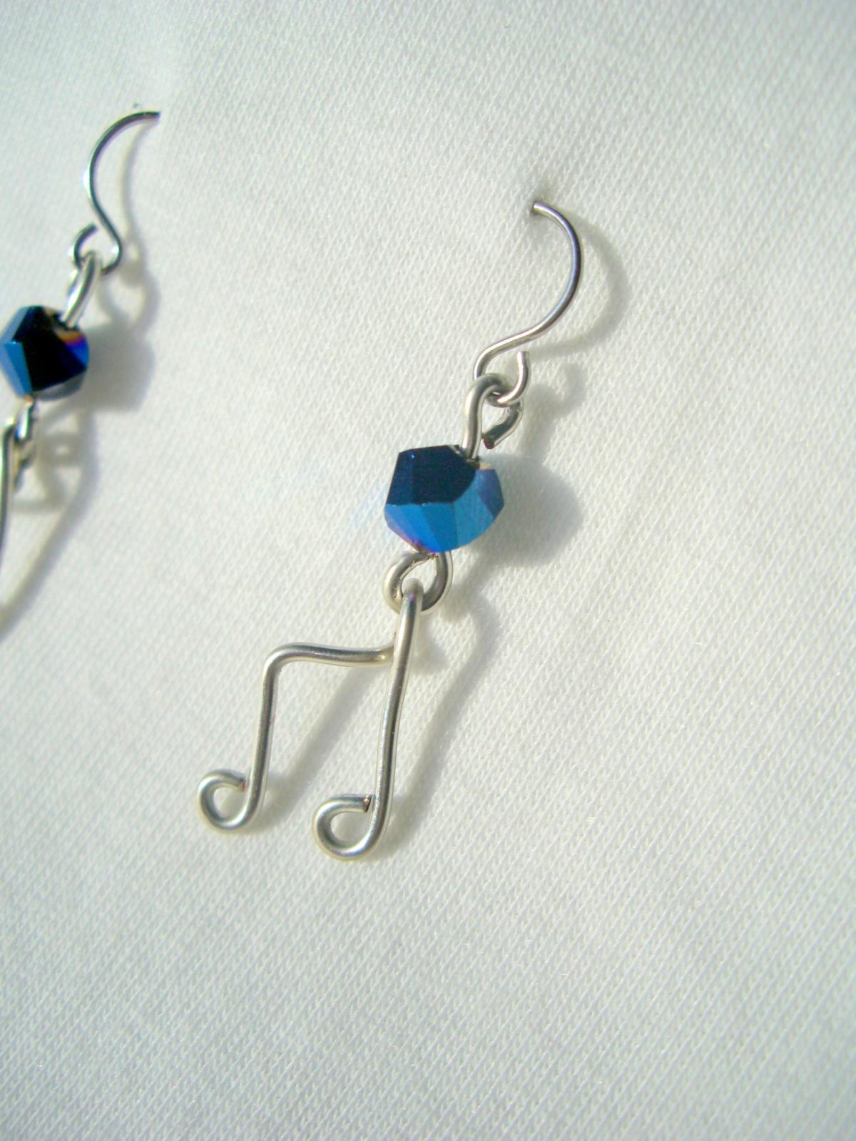 Music Note Earrings Wire Wrapped Eighth Silver Swarovski Crystal Black ...